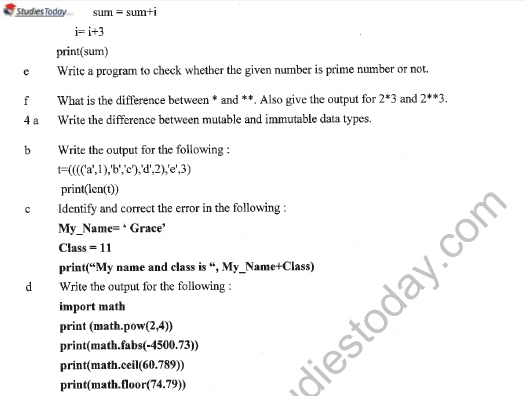 CBSE Class 11 Computer Science Question Paper Set S Solved